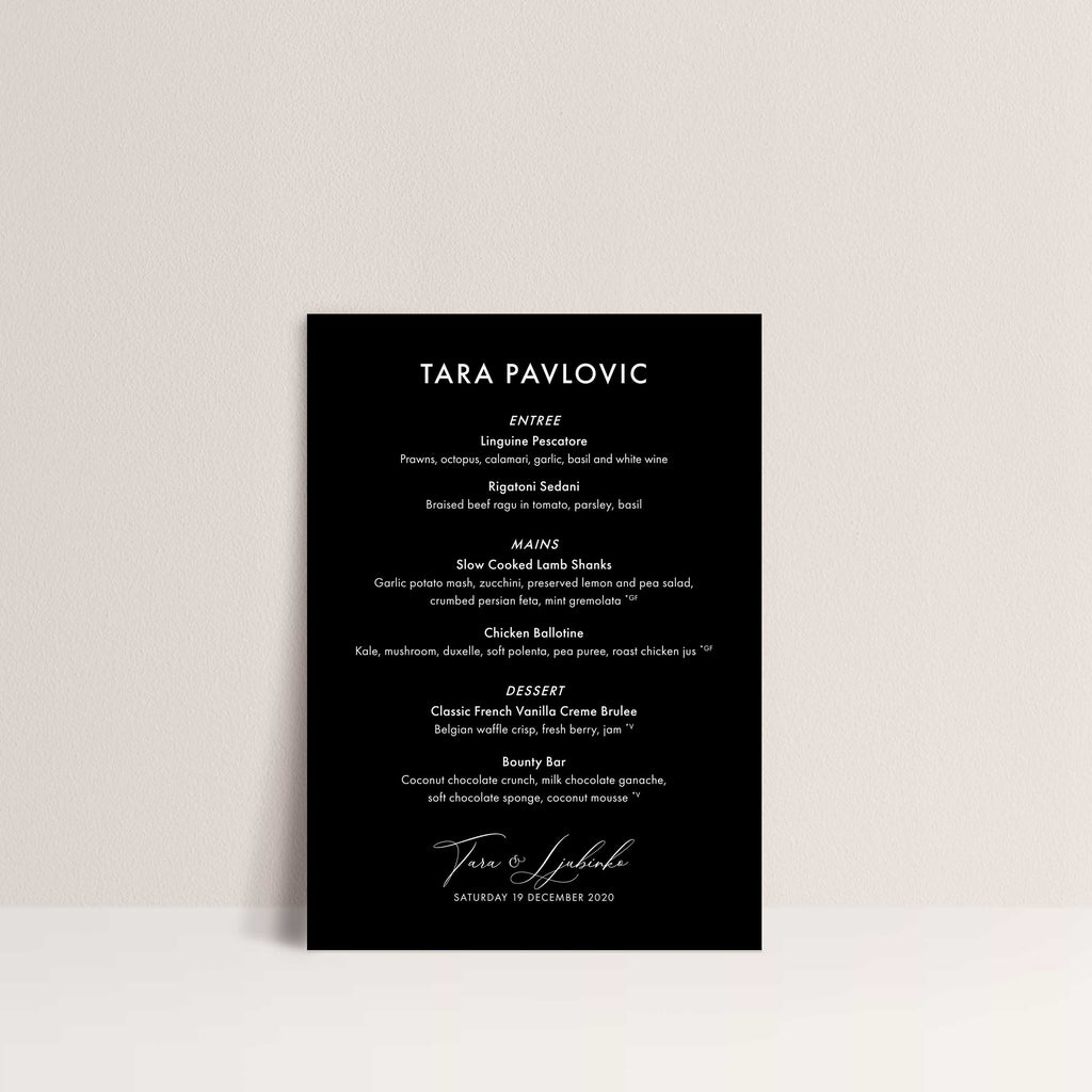 Tara Personalised Menu – The Ivory Studio
